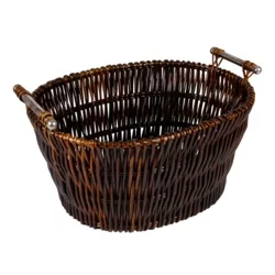 Hearth & Home Dark Wicker Log Basket With Chrome Handles | Torne Valley